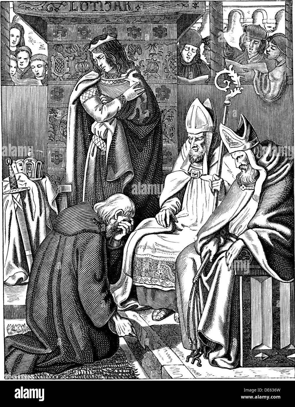 Louis the Pious making penance at Attigny in 822 (Illustration from the ...