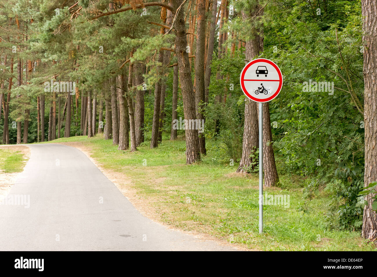 No vehicles traffic sign at the protected forest area Stock Photo - Alamy