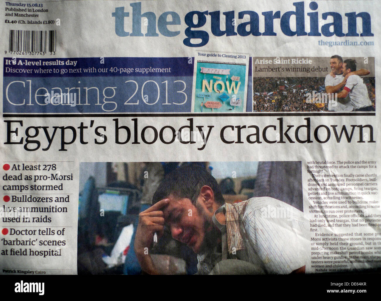 Egypt's bloody crackdown Guardian newspaper headlines front page 15.08. ... Egypt's bloody crackdown Guardian newspaper headlines front page 15.08. ...