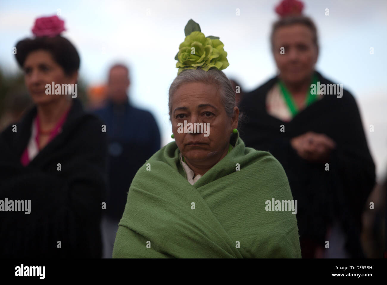 Female pilgrims wearing gipsy dresses during the pilgrimage to the ...