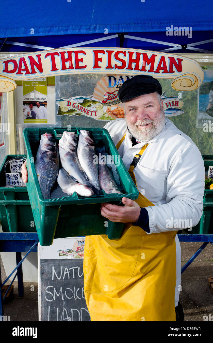 Dan "the fish man" Garnett, fishmonger market trader, North Devon, UK ...