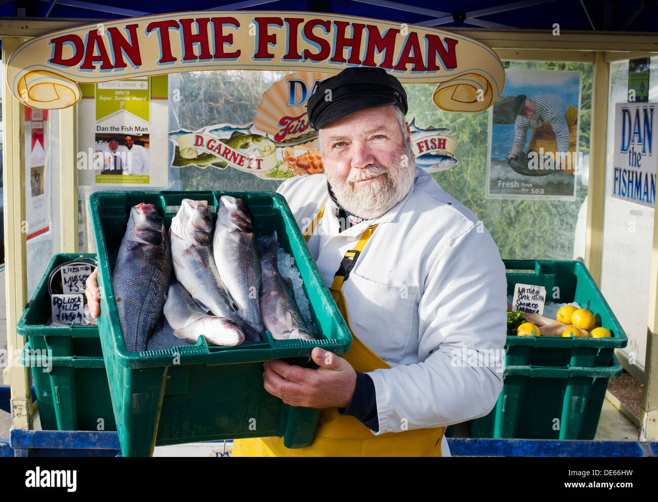 Dan "the fish man" Garnett, fishmonger market trader, North Devon, UK ...