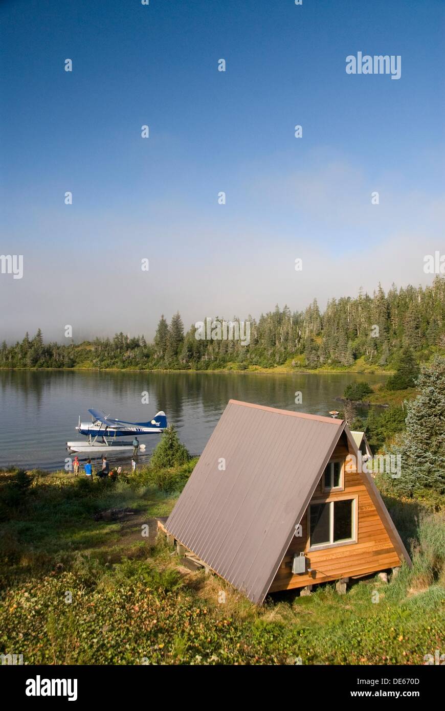 US Forest Service cabin with float plane, Shrode Lake, Prince William ...