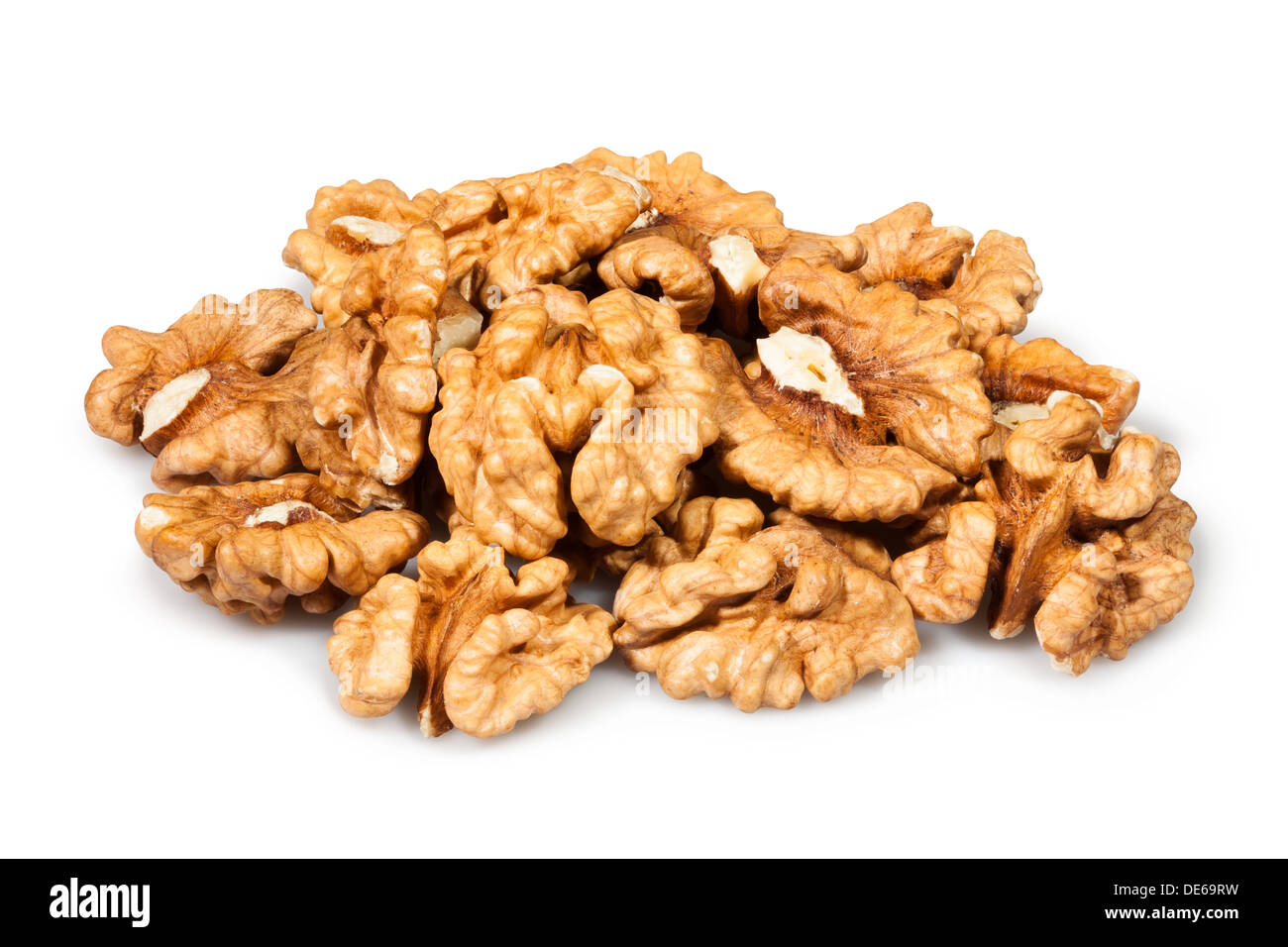 walnut half heap on white background Stock Photo - Alamy