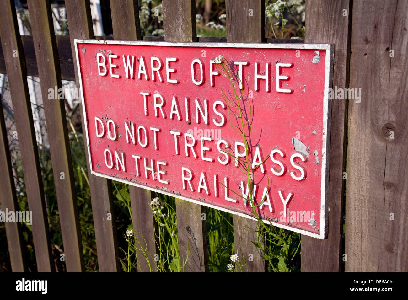Traditional railway sign beware trains hi-res stock photography and ...