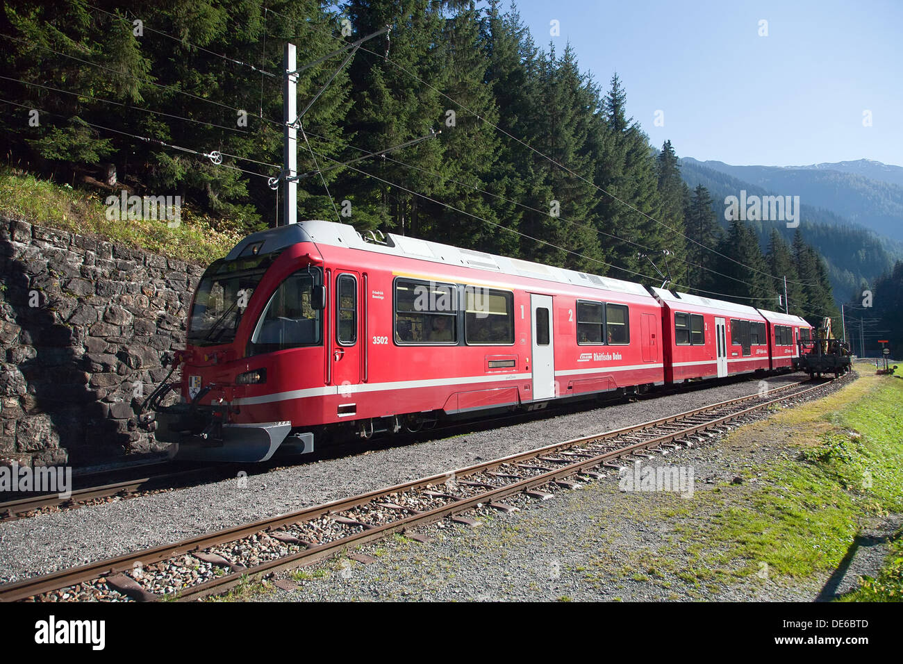 Monstein Davos, Switzerland, the Rhaetian Railway train on the Albula ...