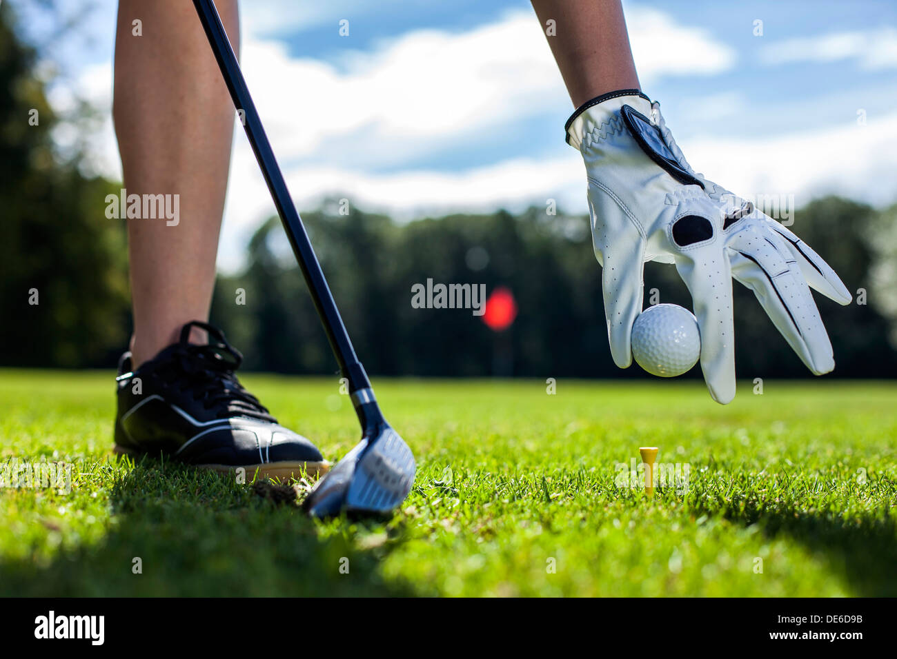 set golf ball on a peg Stock Photo - Alamy