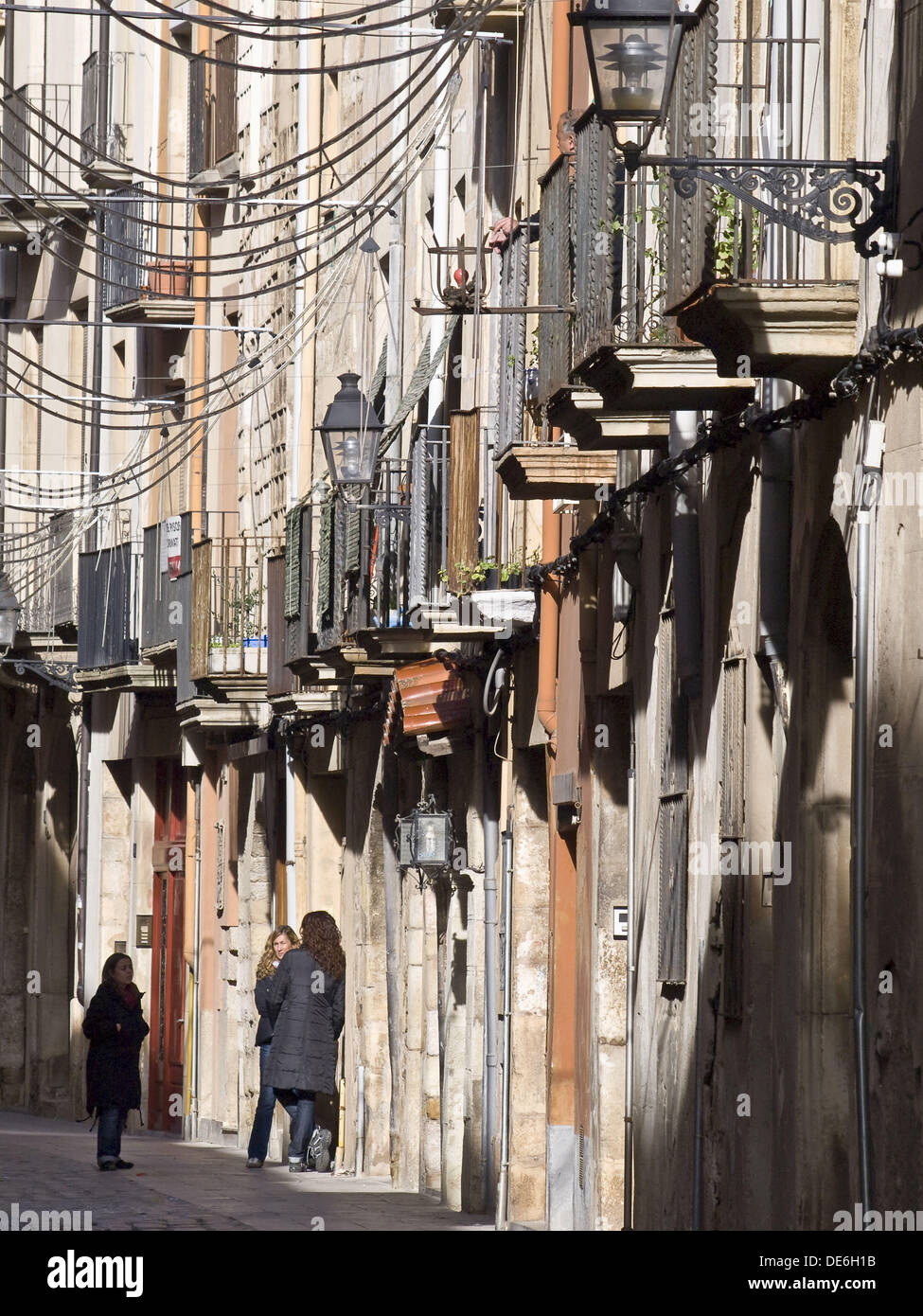Main Street in old town, Montblanc. Conca de Barbera, Tarragona ...