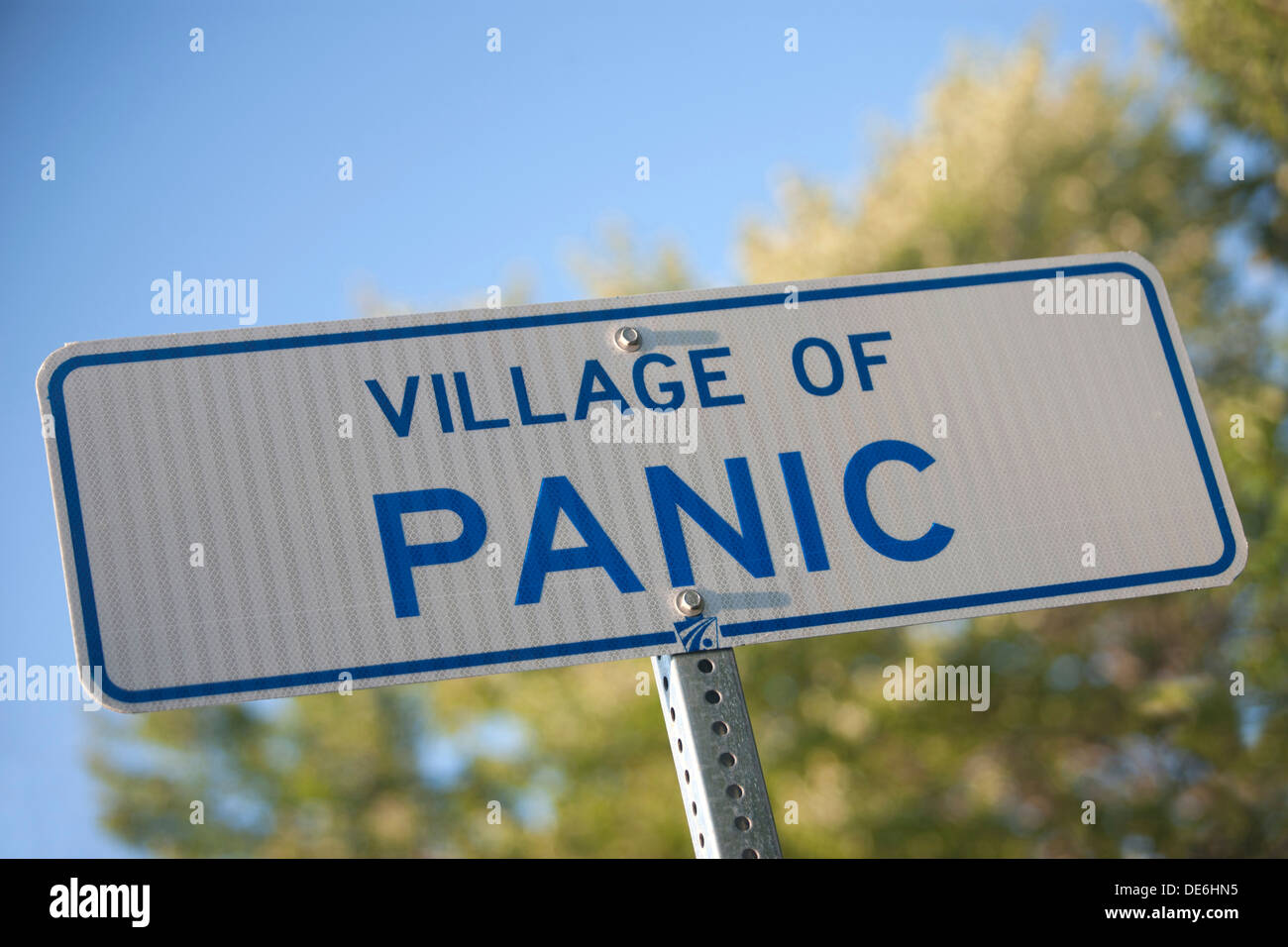 PANIC VILLAGE ROAD SIGN JEFFERSON COUNTY PENNSYLVANIA USA Stock Photo ...