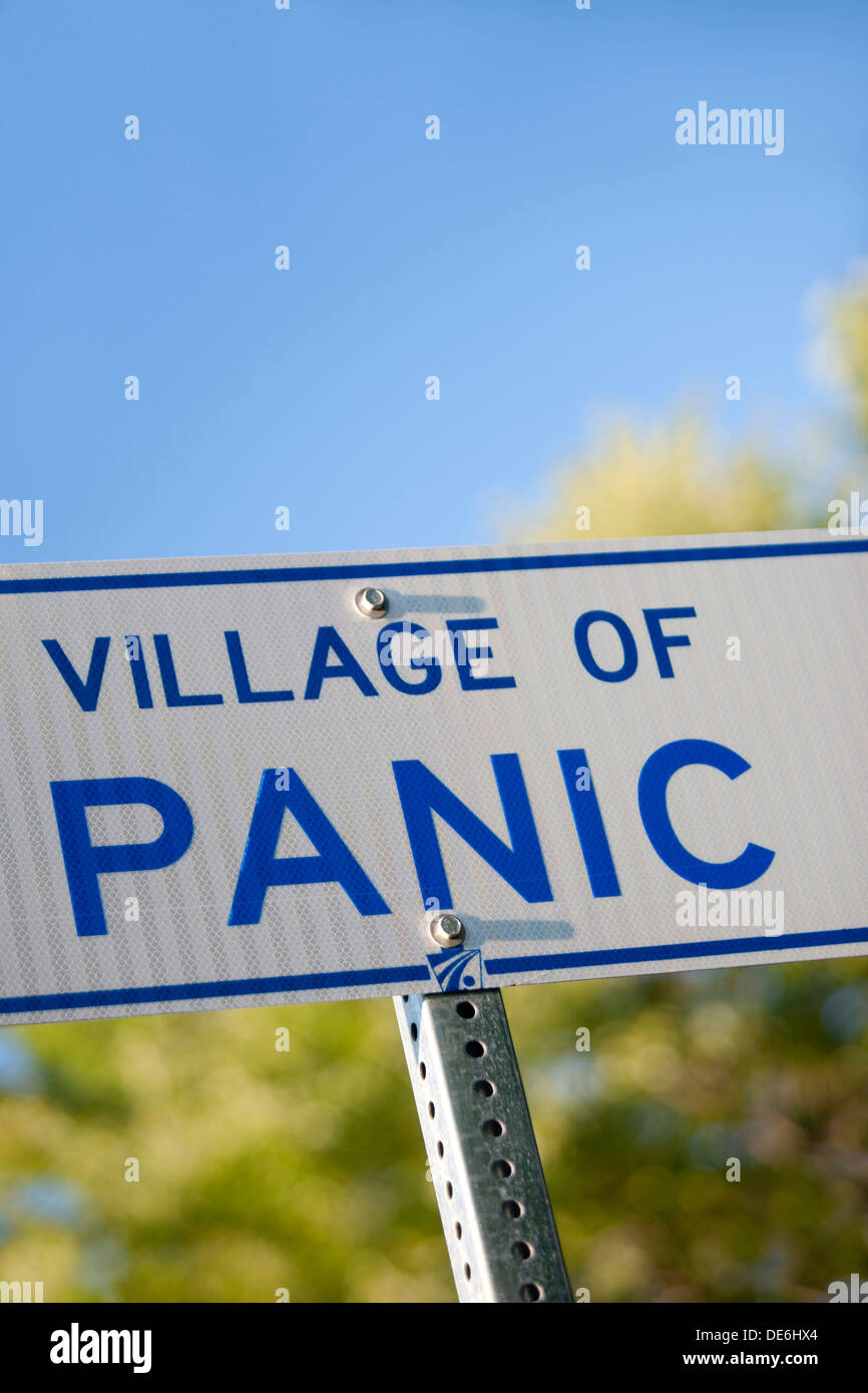 PANIC VILLAGE ROAD SIGN JEFFERSON COUNTY PENNSYLVANIA USA Stock Photo ...
