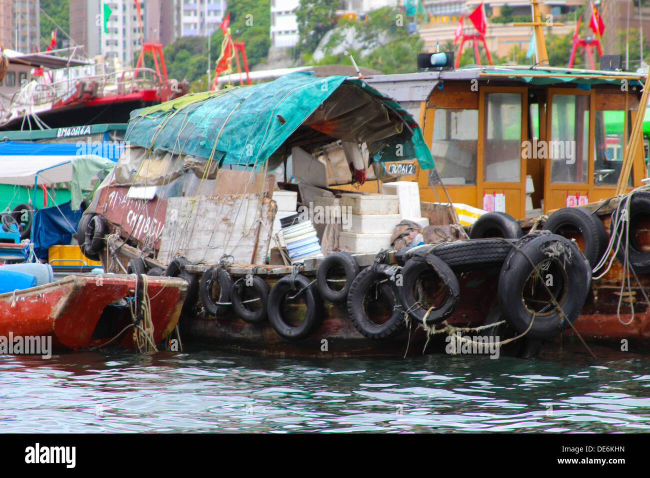 Tanka boat people living on boats in Aberdeen Harbour Hong Kong China ...