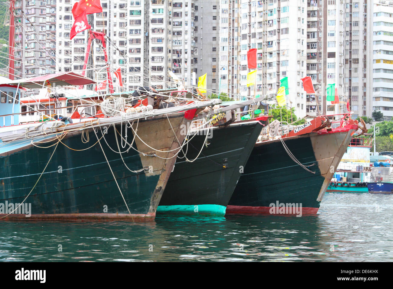 Tanka boat people living on boats in Aberdeen Harbour Hong Kong China ...