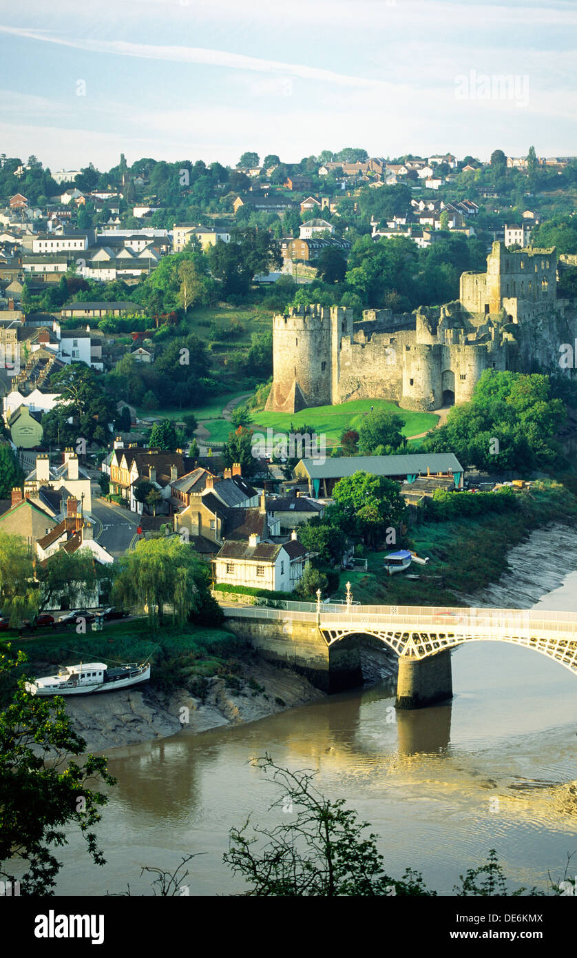 Chepstow Castle and town on the River Wye, Gwent, on the border between ...