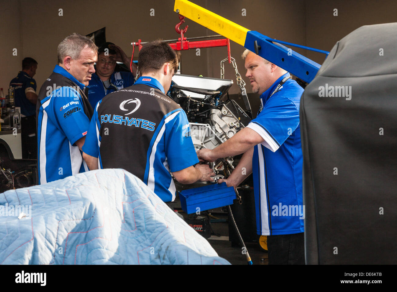 Roush Yates racing engine mechanics prepare motor at Daytona ...