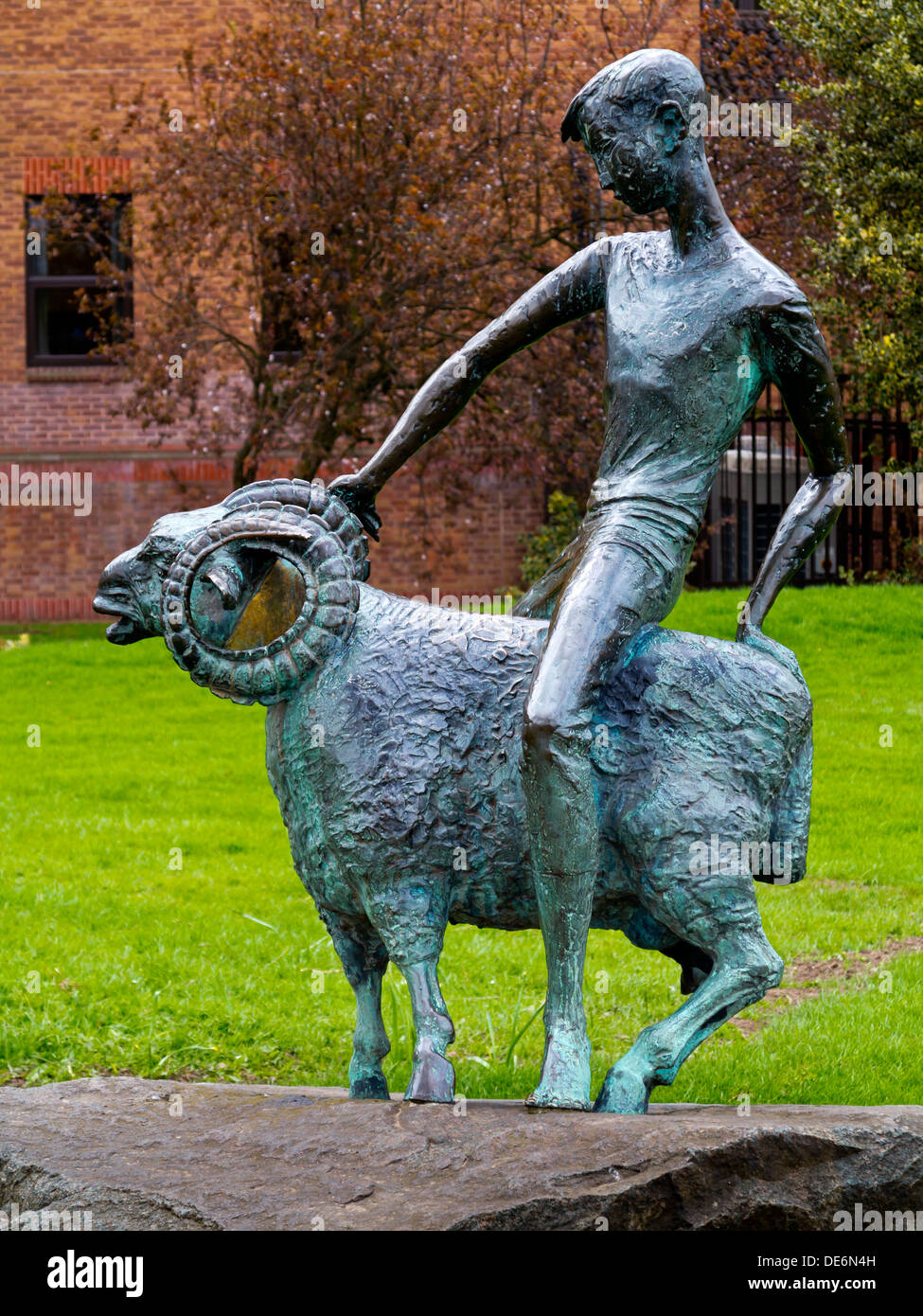 Boy and Ram statue by Wilfred Dudeney 1963 in Riverside Gardens Derby ...
