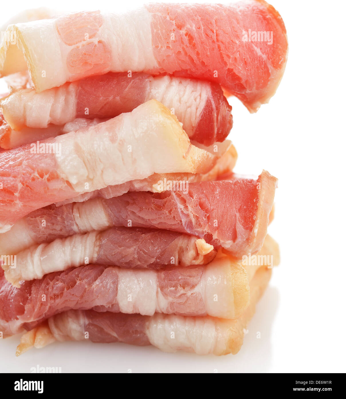 Stack Of Smoked Sliced Bacon ,Close Up On White Background Stock Photo ...
