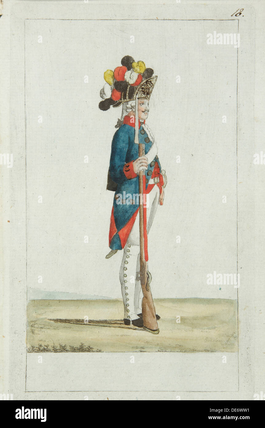 Grenadier of the Preobrazhensky Regiment, 1793. Artist: Geissler ...