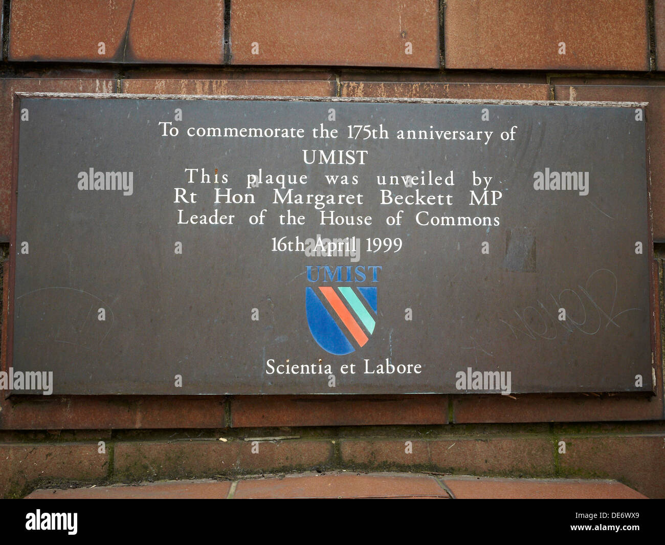 Plaque unveiled by M.Beckett MP at University of Manchester UK Stock ...