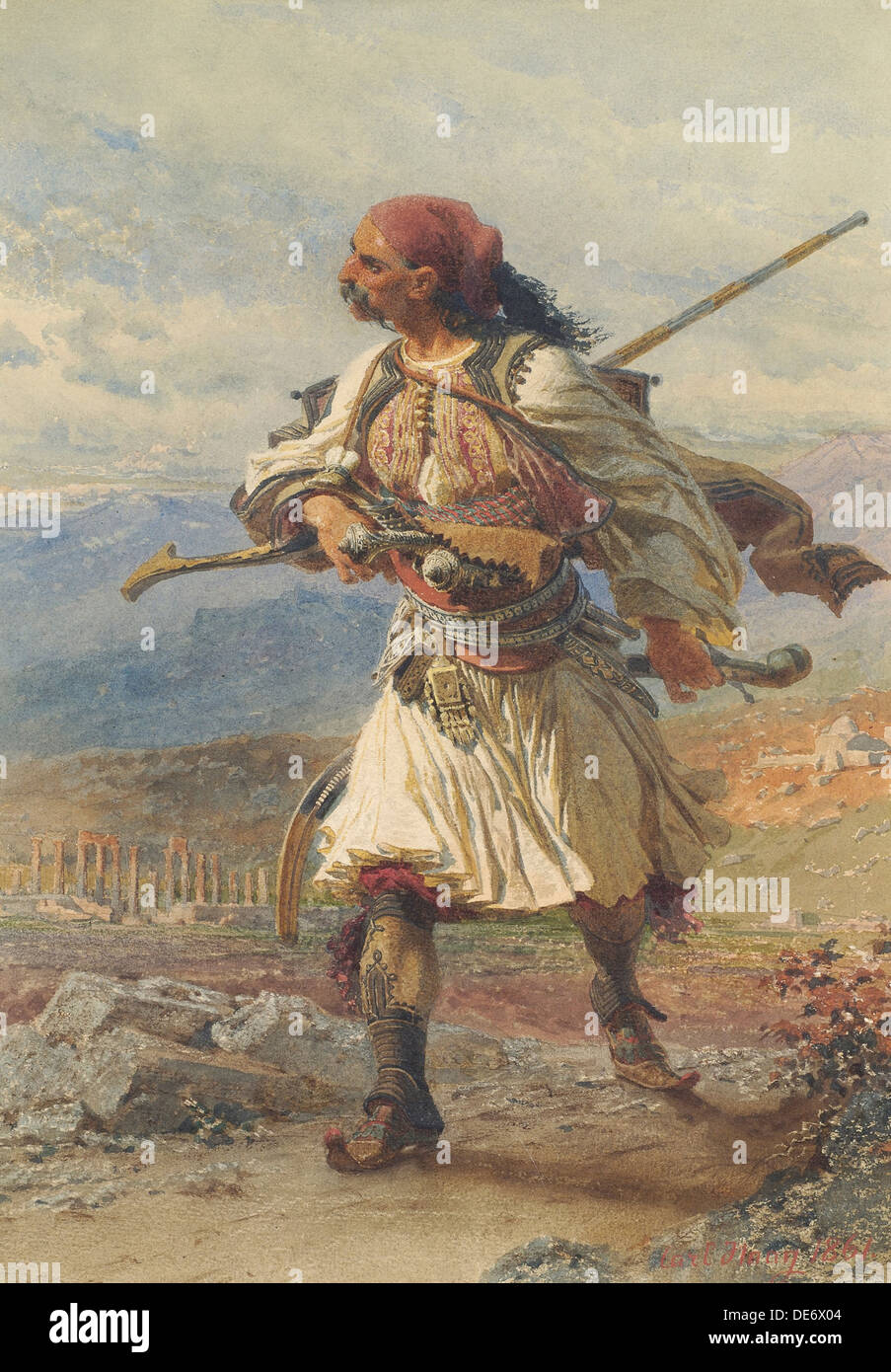 Greek Warrior, 1861. Artist: Haag, Carl (1820-1915 Stock Photo - Alamy
