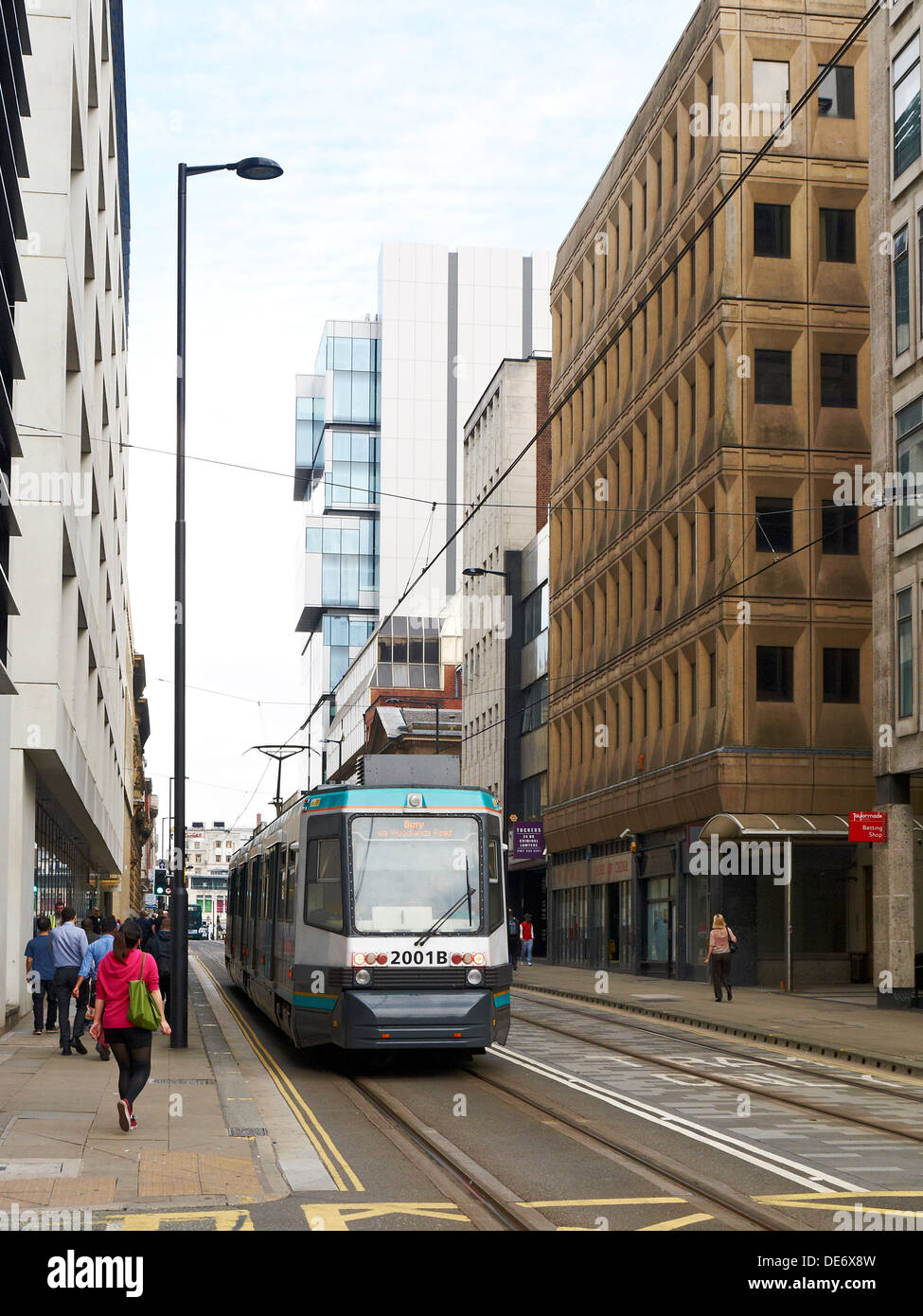 Tram in Mosley Street Manchester UK Stock Photo - Alamy