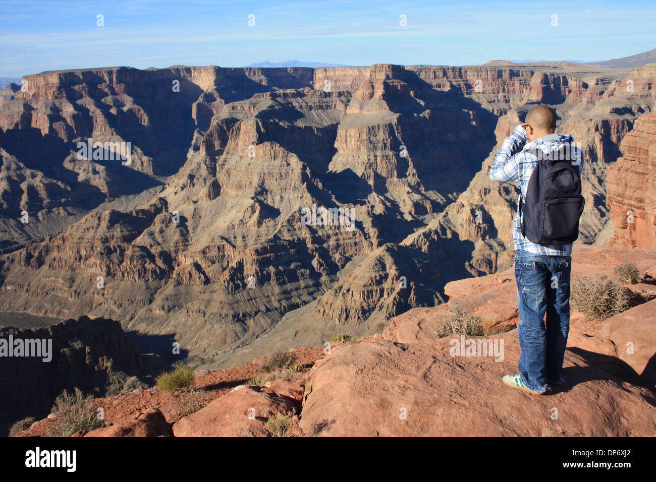 Male hiker trekking rocky canyon hi-res stock photography and images ...