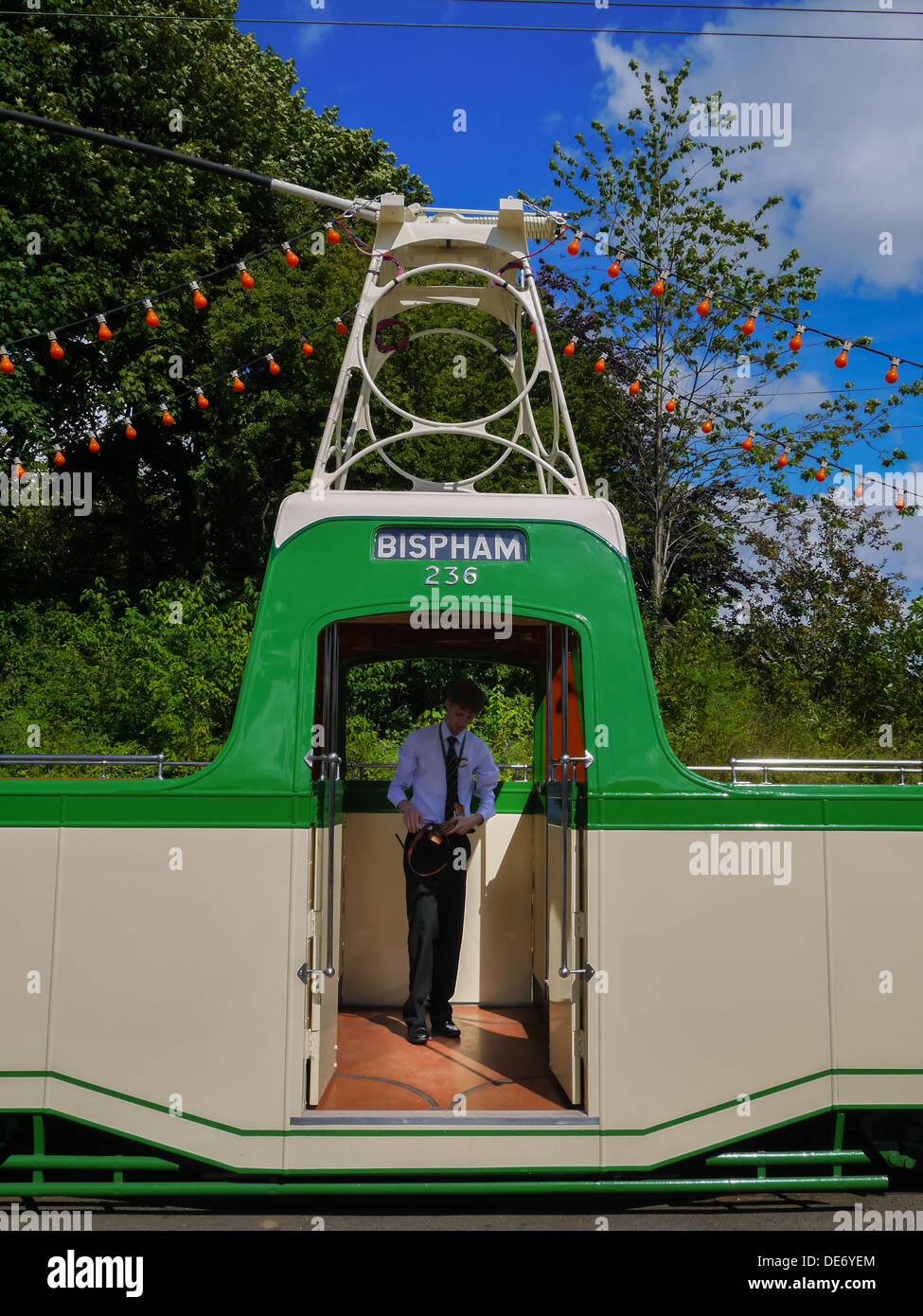 Cream and Green Vintage BlackPool Tram at the Crich Tramway Village ...