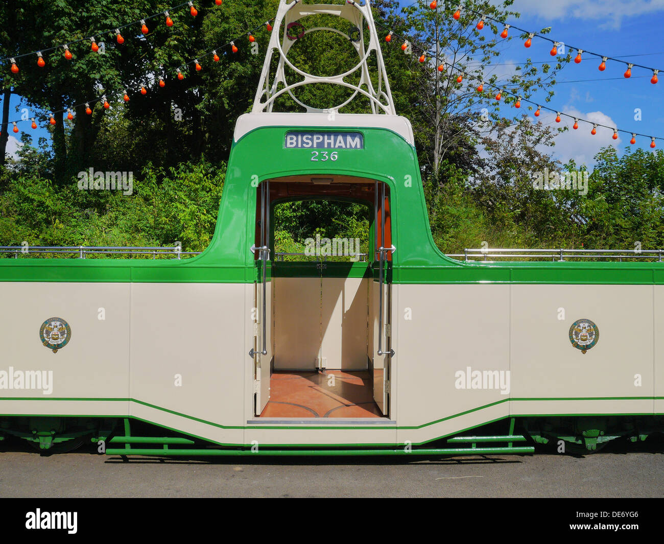 Cream and Green Vintage BlackPool Tram at the Crich Tramway Village ...