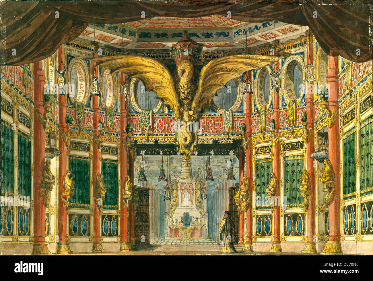 Stage design for the opera The Bronze Horse by D. Auber, 1837. Artist ...