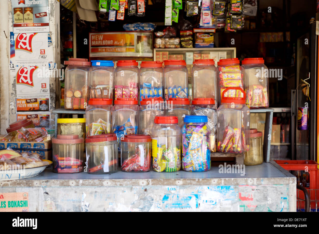 sweets and candies in traditional containers in a roadside shop Stock ...