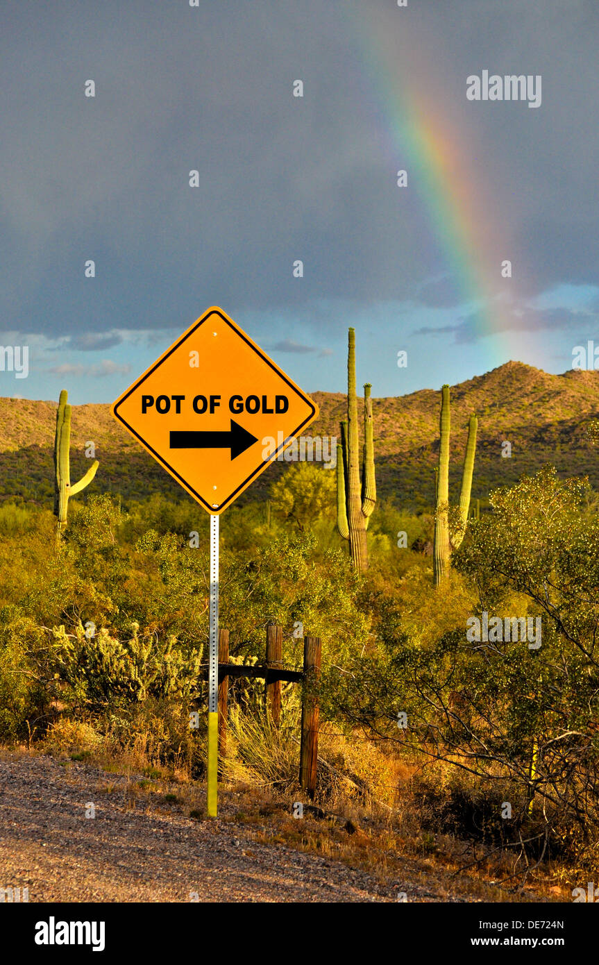 Arizona Desert road sign with rainbow Stock Photo - Alamy