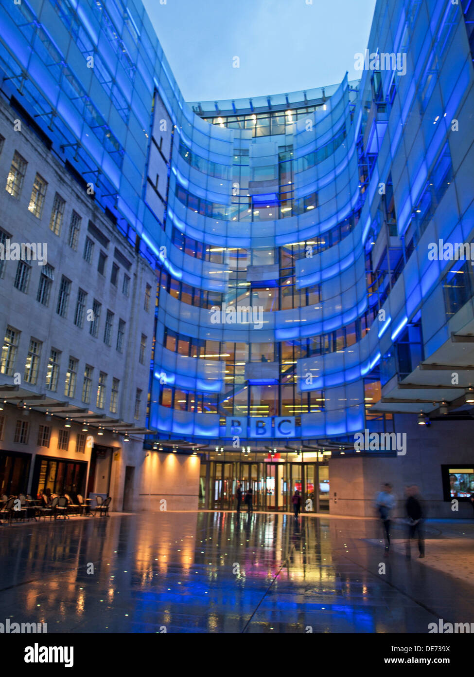 Illuminated view of the BBC Broadcasting House East Wing, Langham Place ...