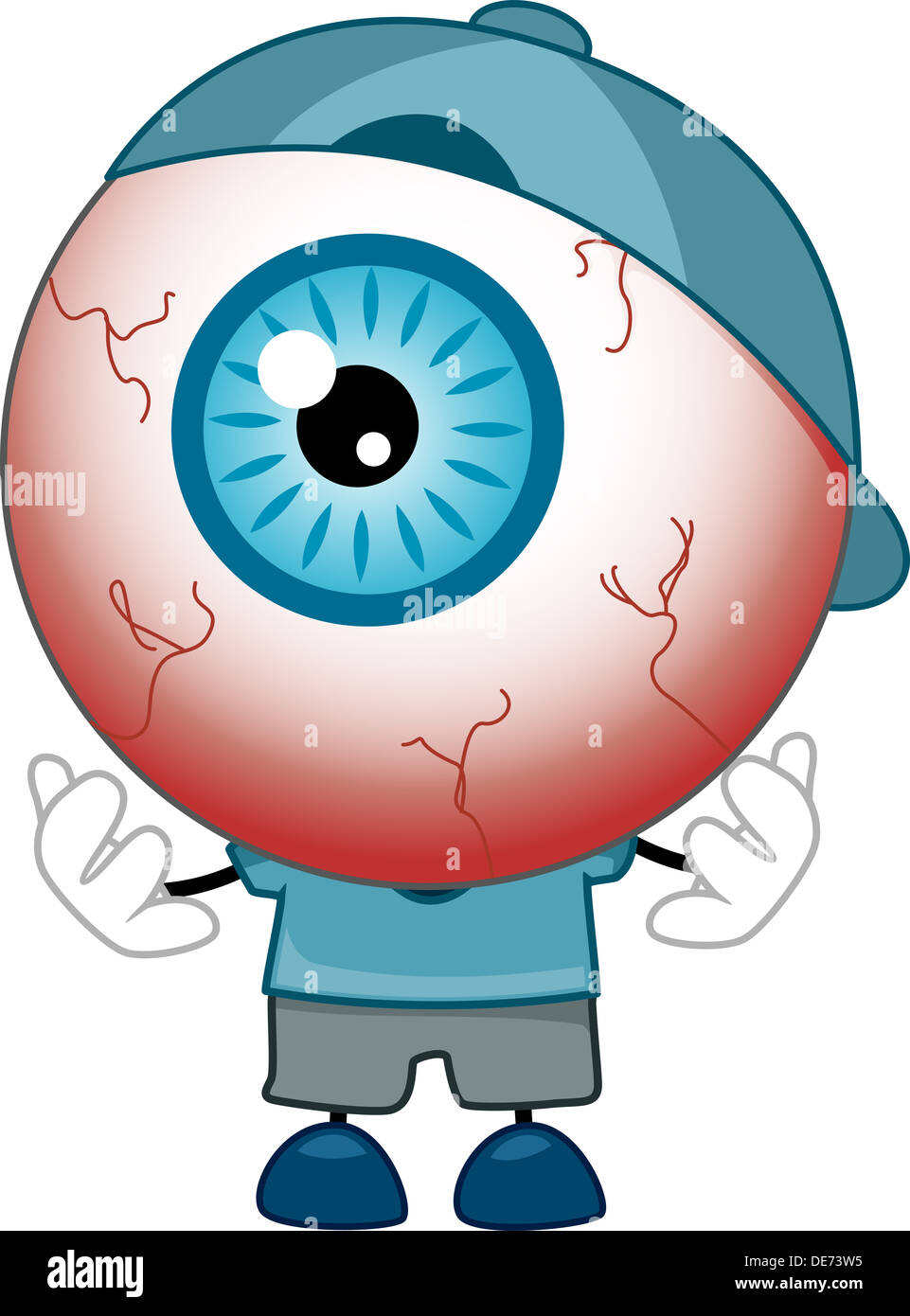 Illustration of Red-Eyed Eyeball Mascot wearing Blue Shirt, Cap, and ...
