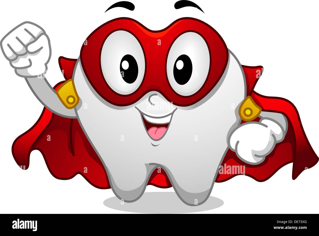 Illustration of Tooth Superhero Mascot wearing Red Mask and Cape Stock ...