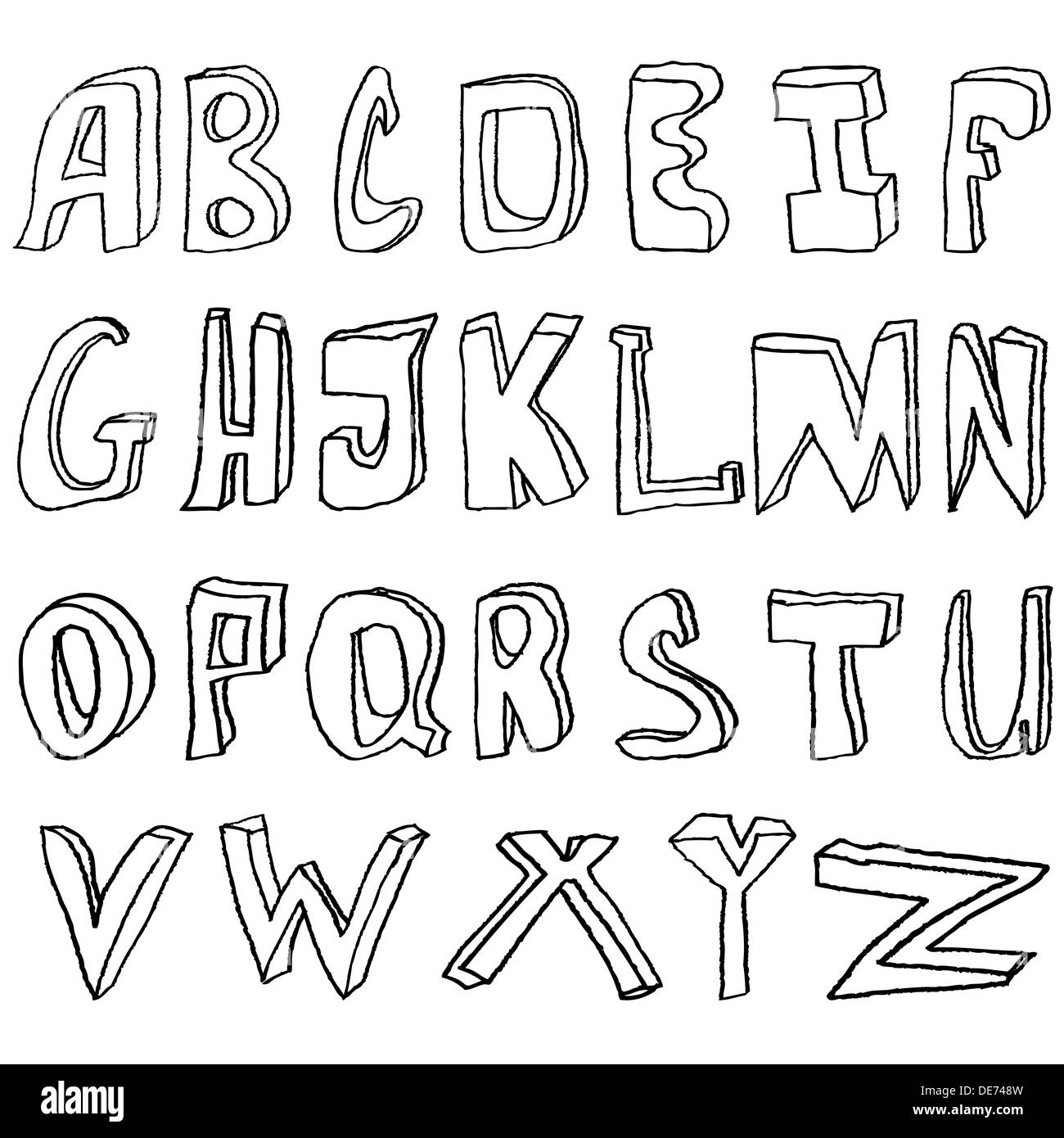 Hand drawing alphabet vector illustration set in black ink Stock Photo ...