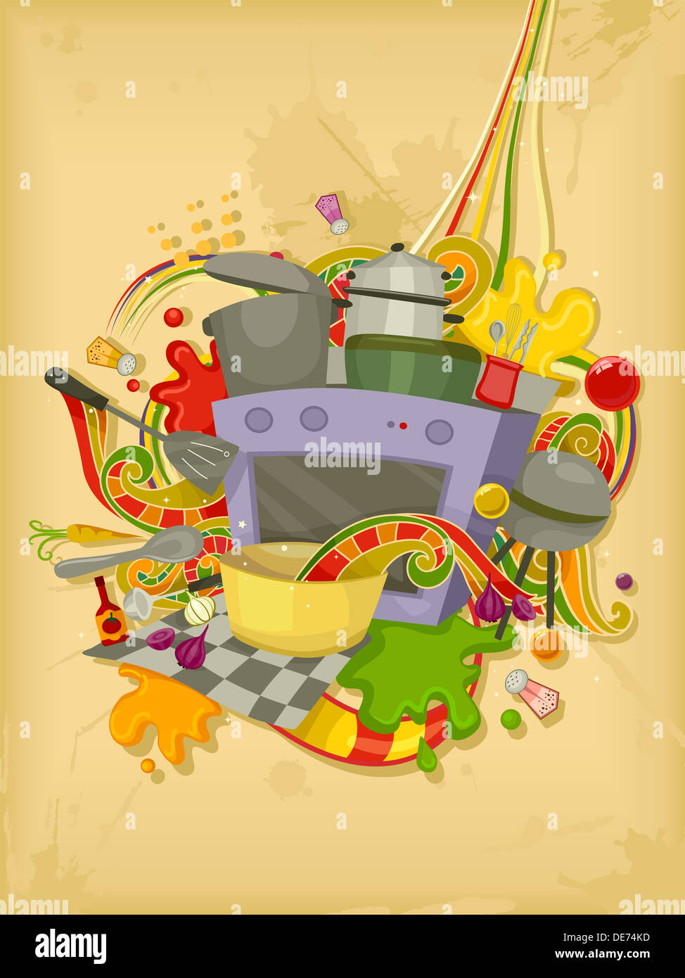 Illustration of Kitchen Utensils Designs Stock Photo - Alamy