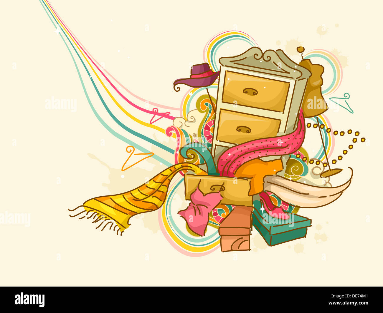 Illustration of Drawer Overflowing with Dress Design Stock Photo - Alamy