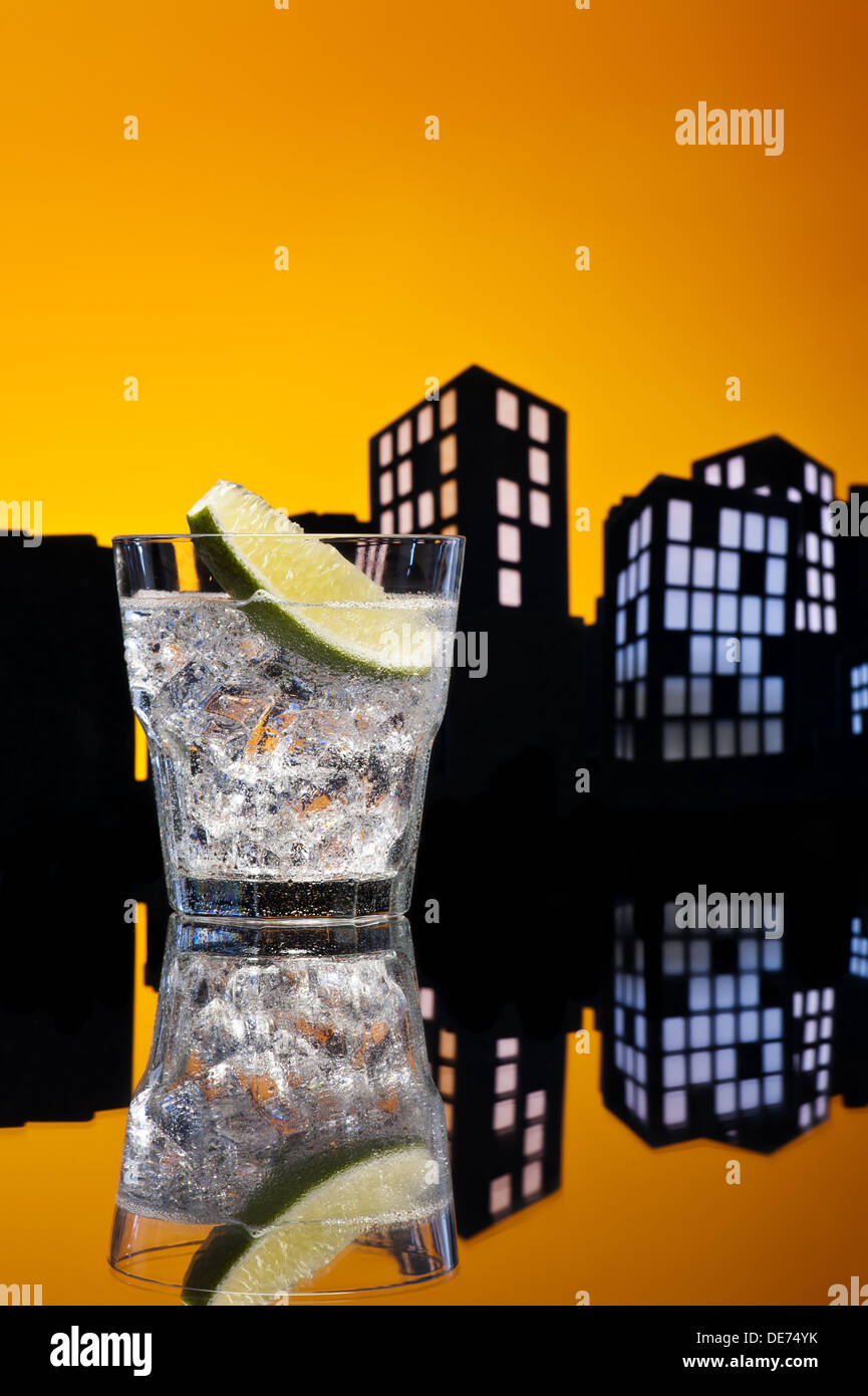 Metropolis Gin Tonic cocktail cocktail in city skyline setting Stock ...