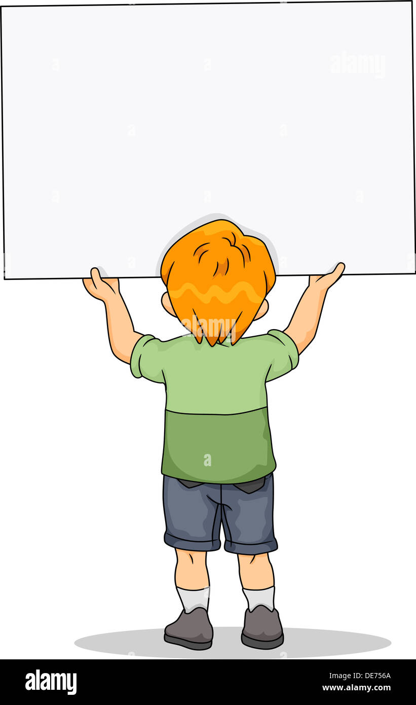 Rear View Illustration of Kid Boy holding a Blank Board Stock Photo - Alamy