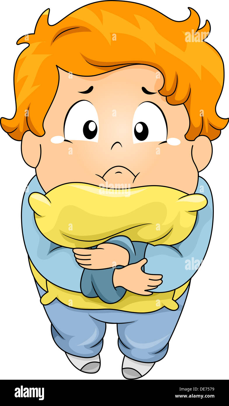 Illustration of Kid Boy Crying while hugging a Pillow Stock Photo - Alamy