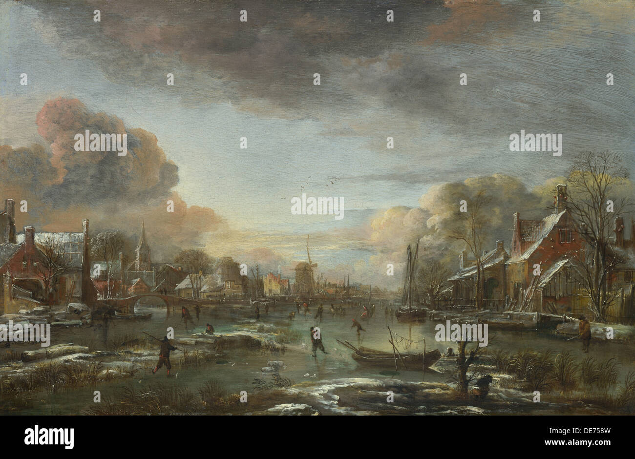 A Frozen River by a Town at Evening, ca 1665. Artist: Neer, Aert, van ...