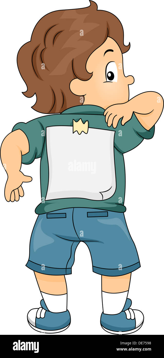 Illustration of Kid Boy with Blank Paper on Back Stock Photo - Alamy