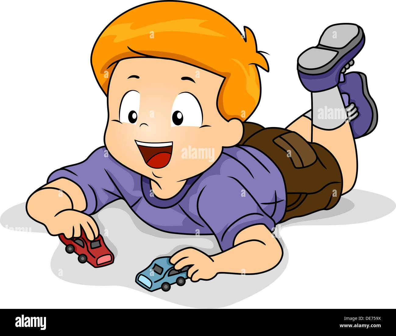 Illustration of Kid Boy Playing Toy Car Stock Photo - Alamy