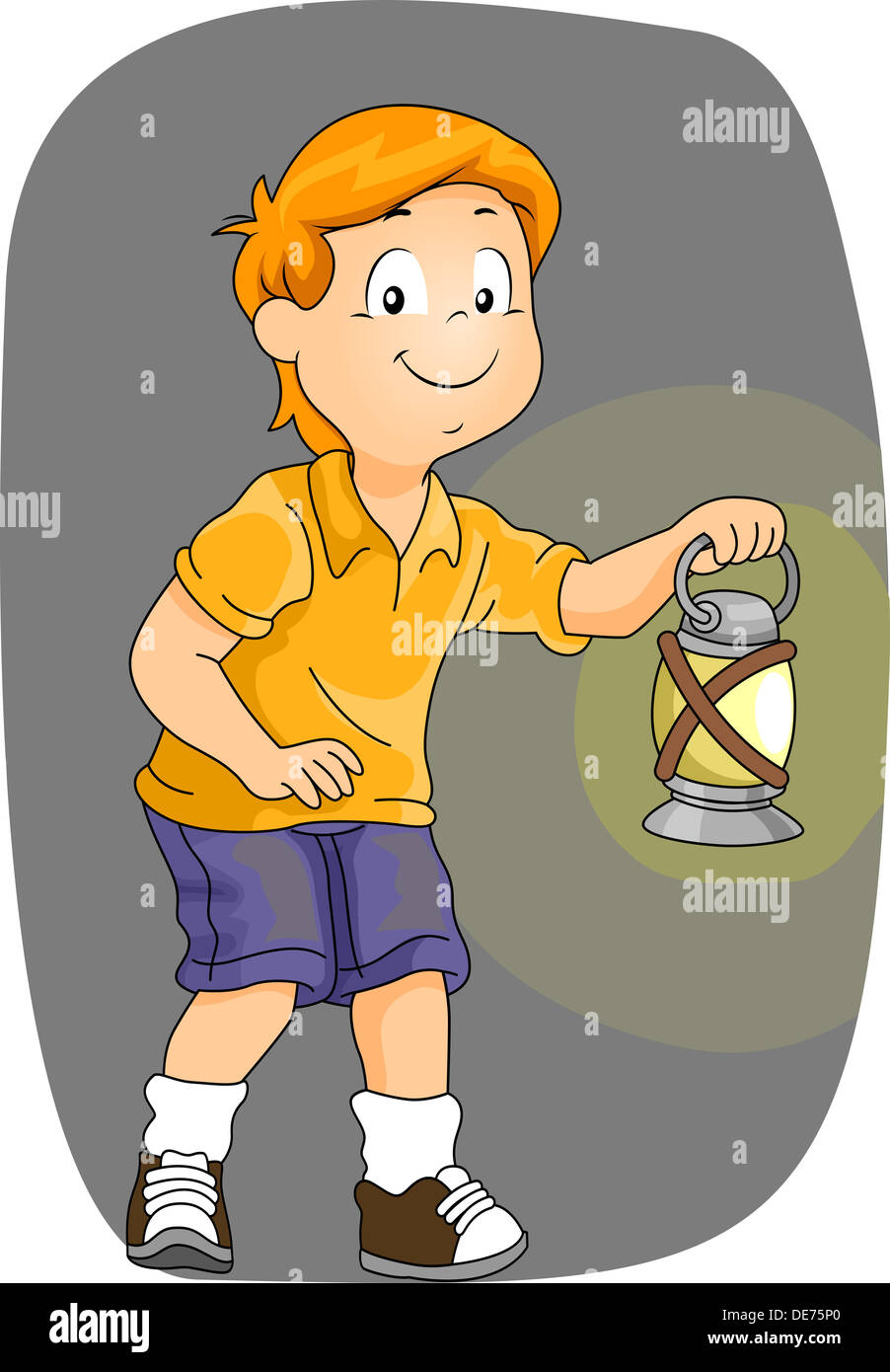 Illustration of a Boy Carrying a Kerosene Lamp While Walking in the ...