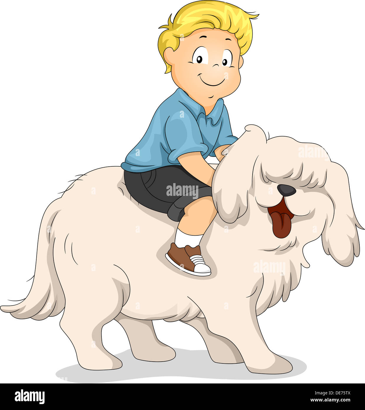 Illustration of a Boy Riding on the Back of a Dog Stock Photo - Alamy
