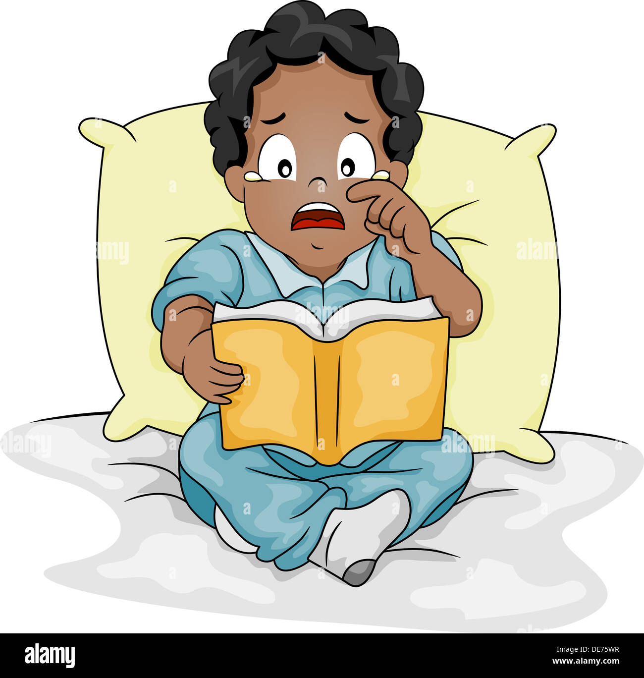 Illustration of an African-American Boy Shedding Tears While Reading a ...