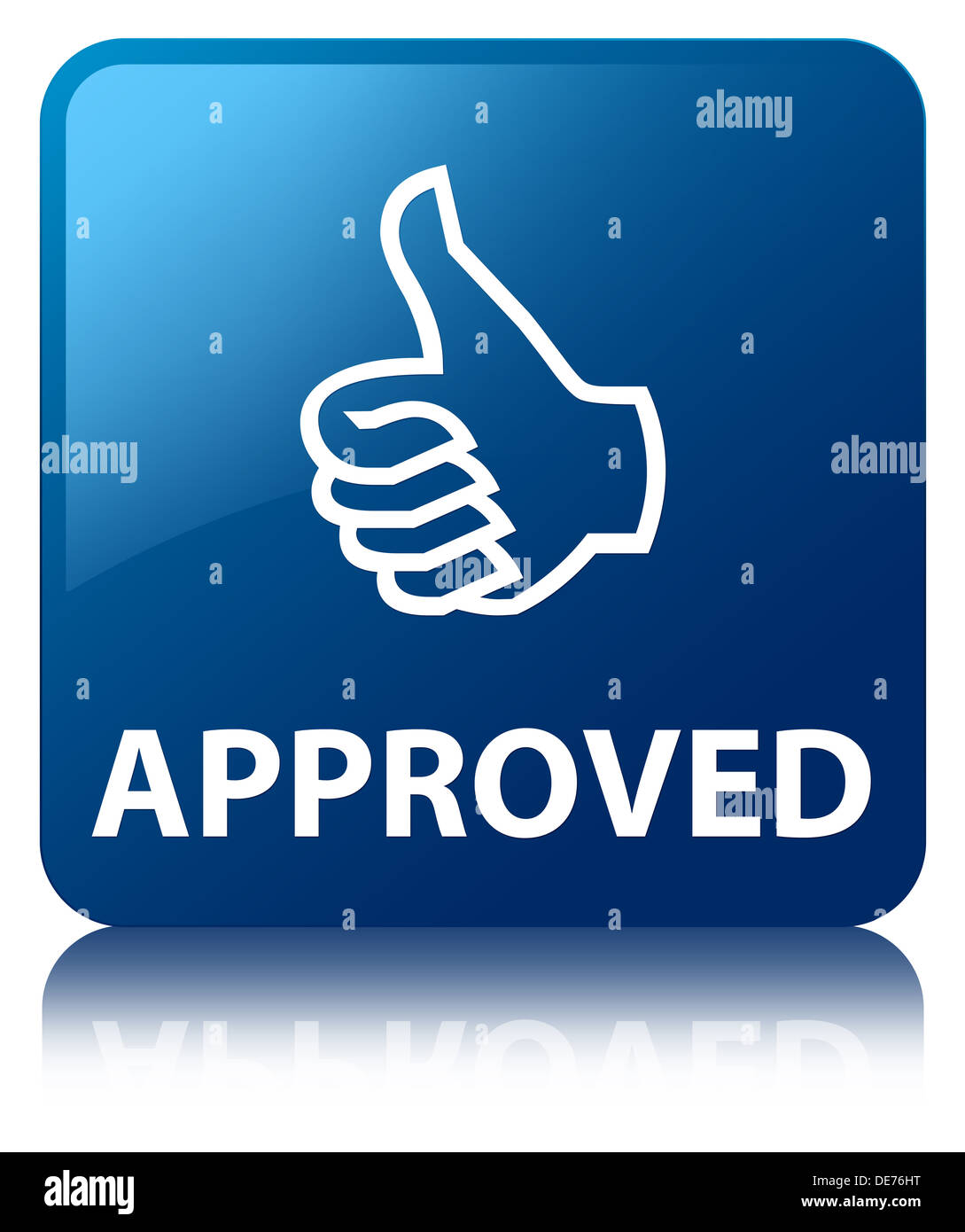 Approved glossy blue square button Stock Photo - Alamy