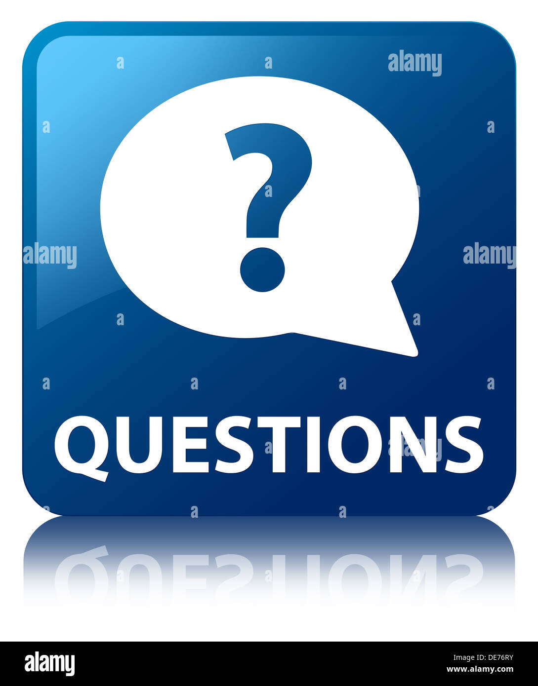Questions glossy blue square button Stock Photo - Alamy