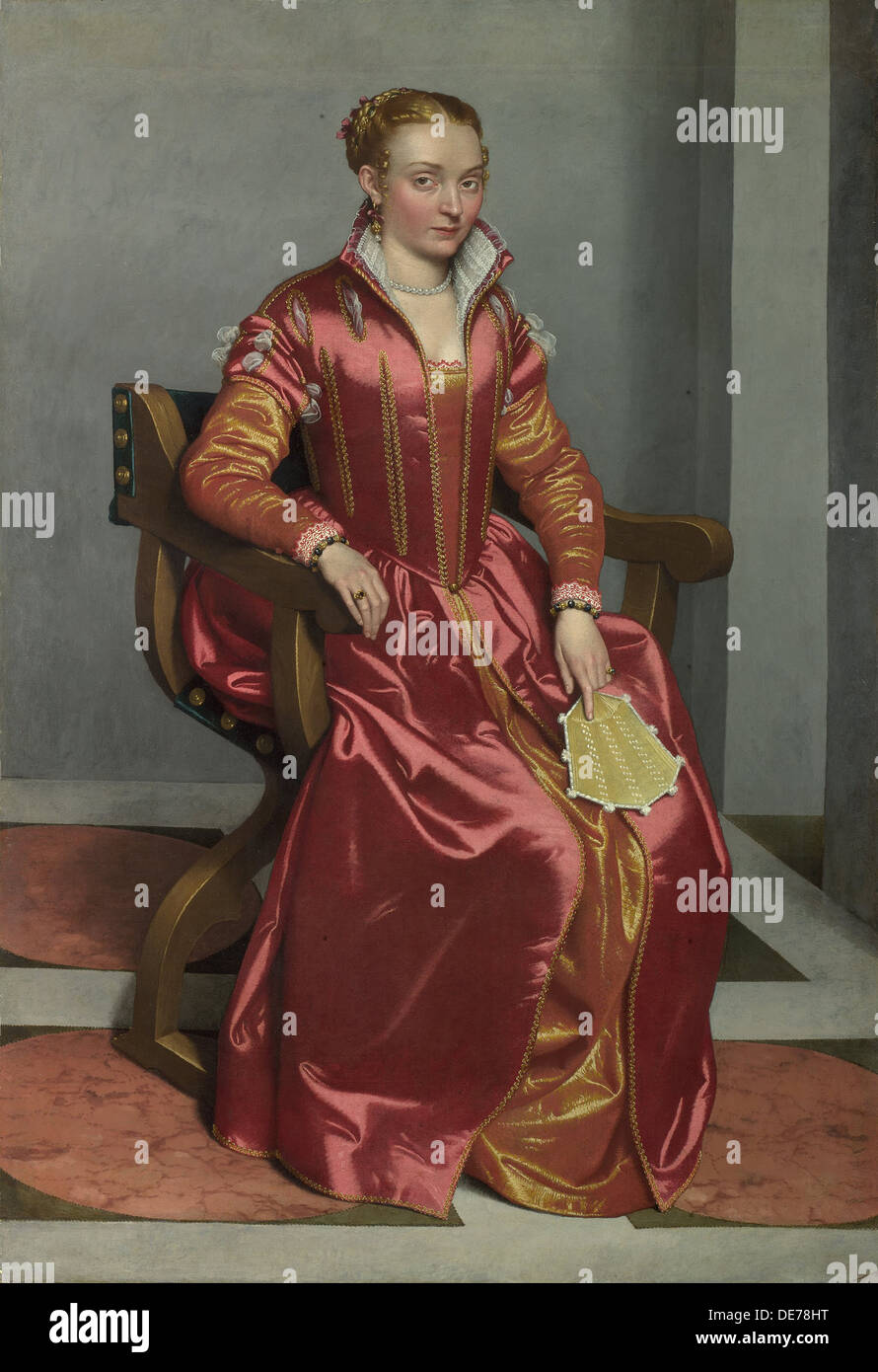 Portrait of a Lady (La Dama in Rosso), c. 1560. Artist: Moroni, Giovan ...