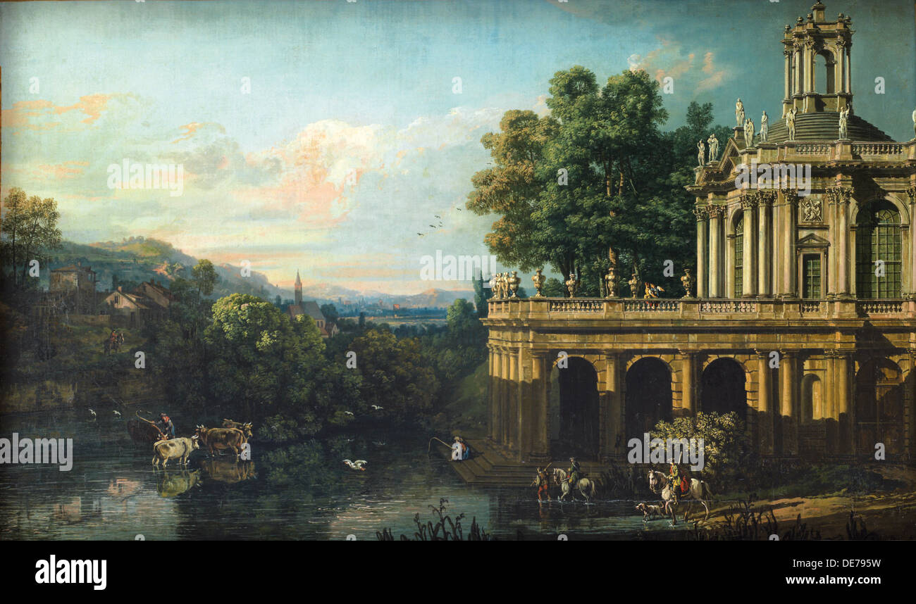 Architectural Capriccio with a Palace, c. 1766. Artist: Bellotto ...