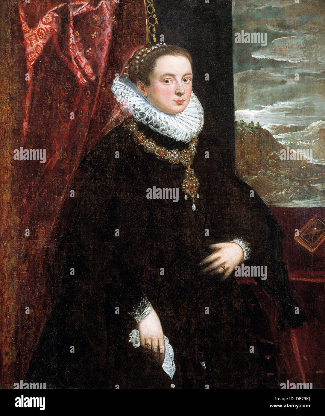 Lady in Black, 1560s. Artist: Tintoretto, Domenico (1560-1635 Stock ...